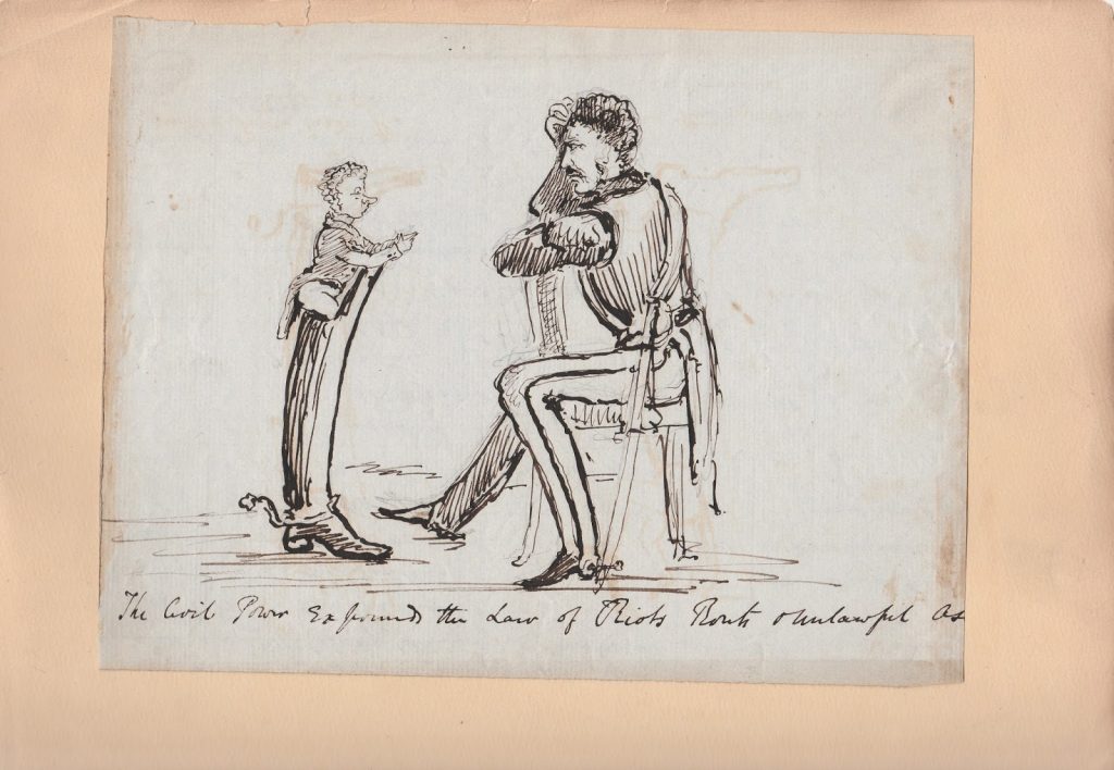 Cartoons depicting magistrates and cavalrymen on 10 April 1848 ...